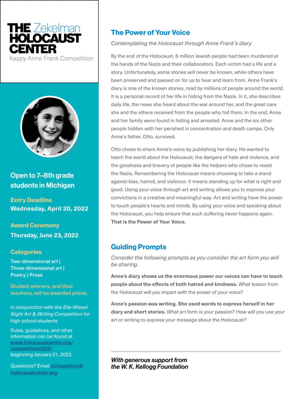 Art & Writing Competition Flyer Anne Frank As Image | The Zekelman ...